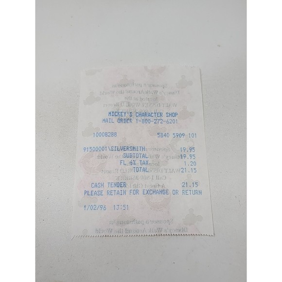 Other | Walt Disney World Mickeys Character Shop Store Receipt Vintage ...